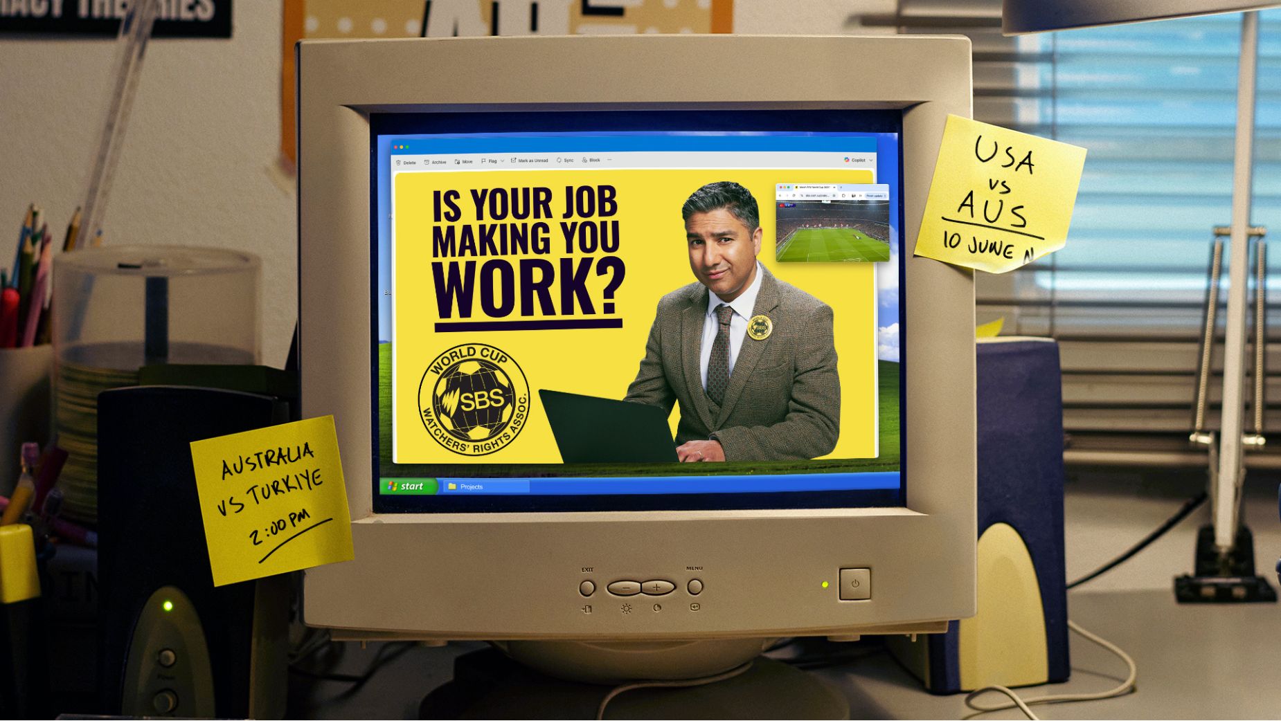 Nick Mohammed Implores Aussies To Watch Soccer At Work For SBS | LBBOnline