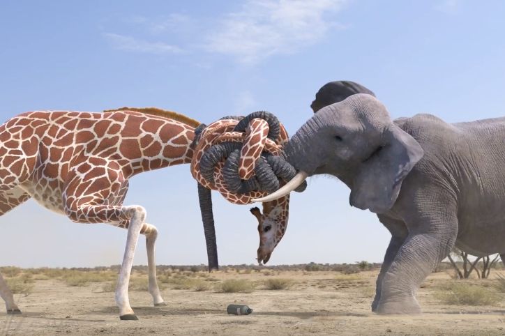 Elephant and Giraffe Tangle Over Water in Animated WWF Spot | LBBOnline